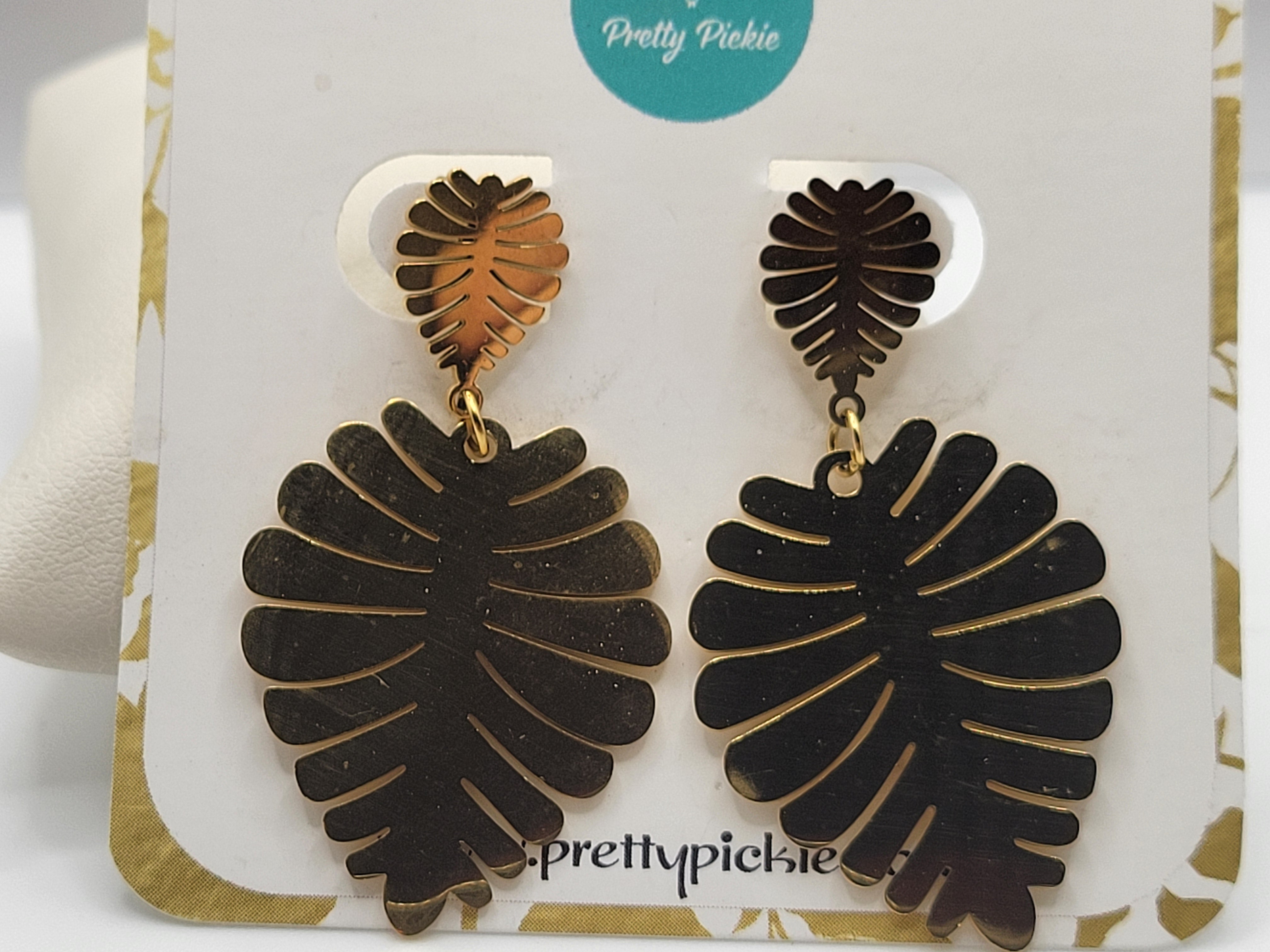 Monstera leaf drop earrings store