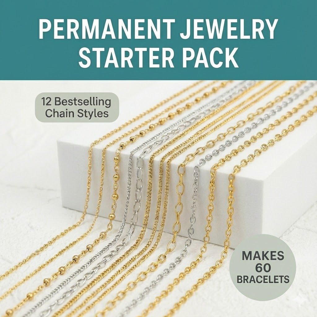 Permanent Jewelry Starter Kit | 6 or 12 Weld-Ready Chains in Gold ...